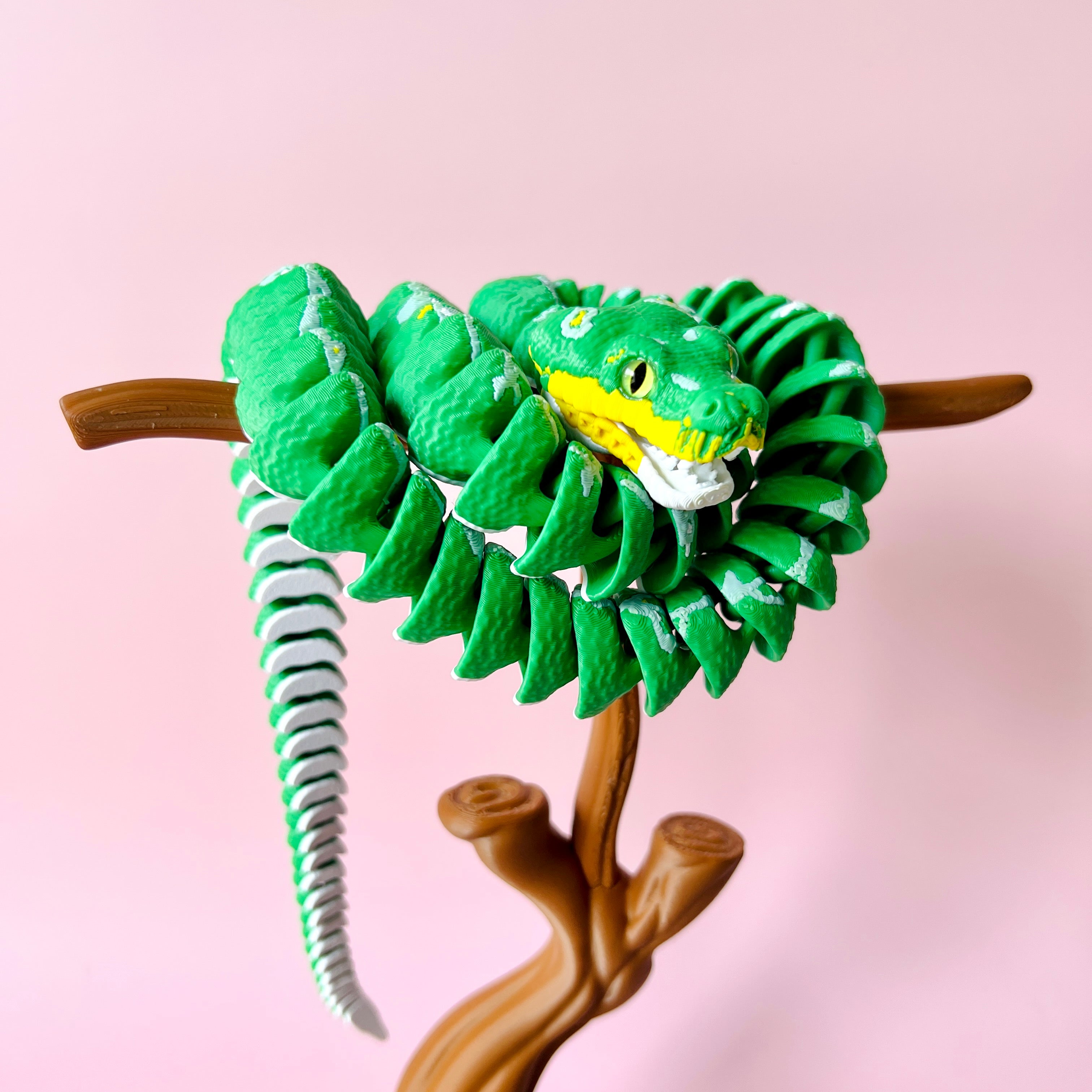 Green Tree Python Figurine – 3D Printed Snake with Display Stand